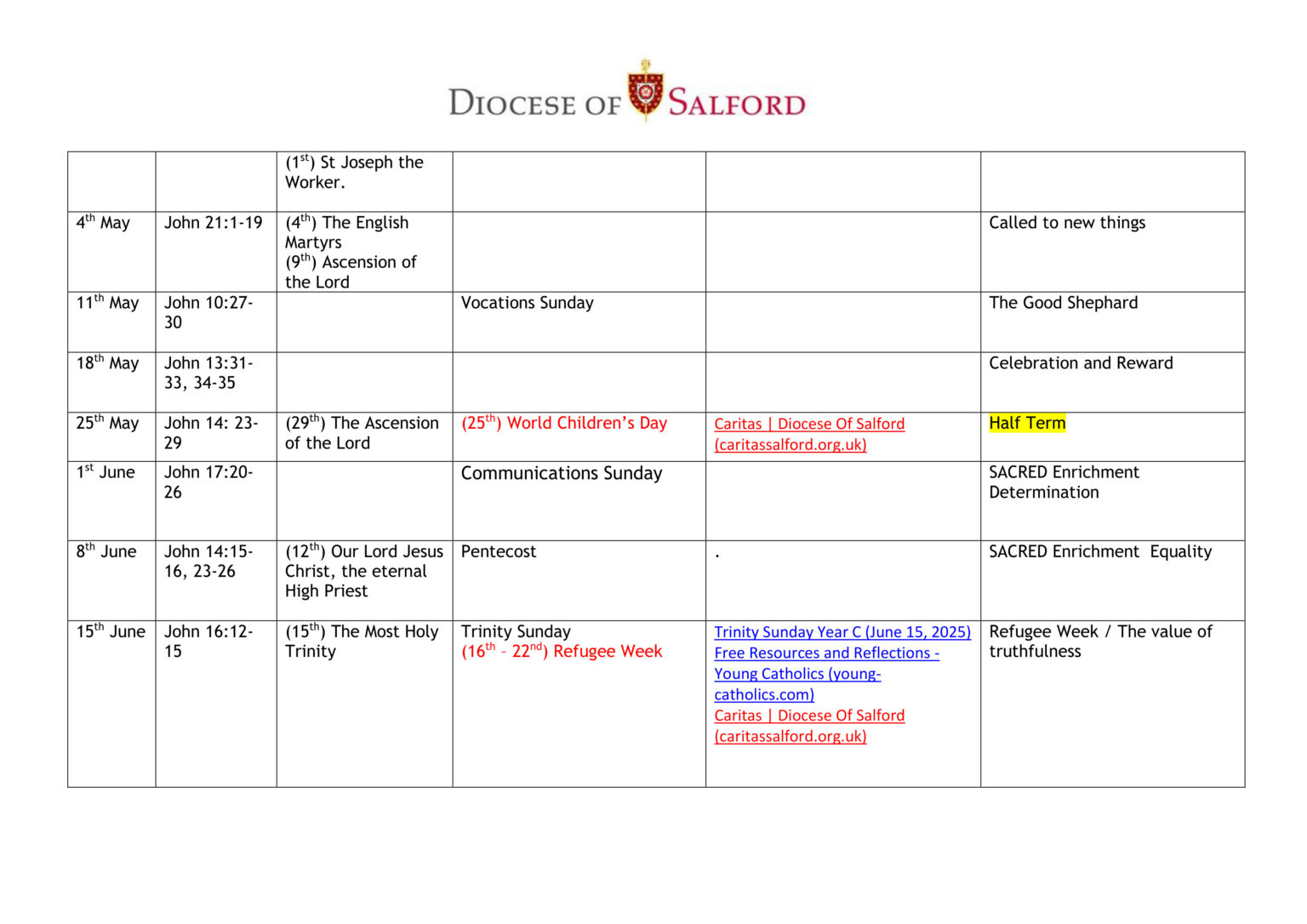 Liturgical Calendar | St Anne’s RC Voluntary Academy